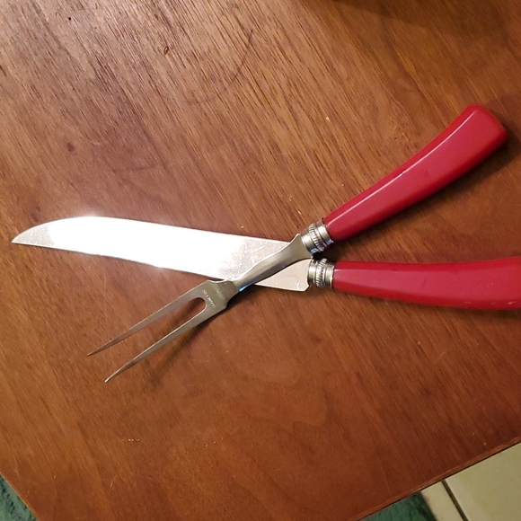 Vintage | Dining | Vintage Red Bakelite Carving Knife And Meat Fork ...